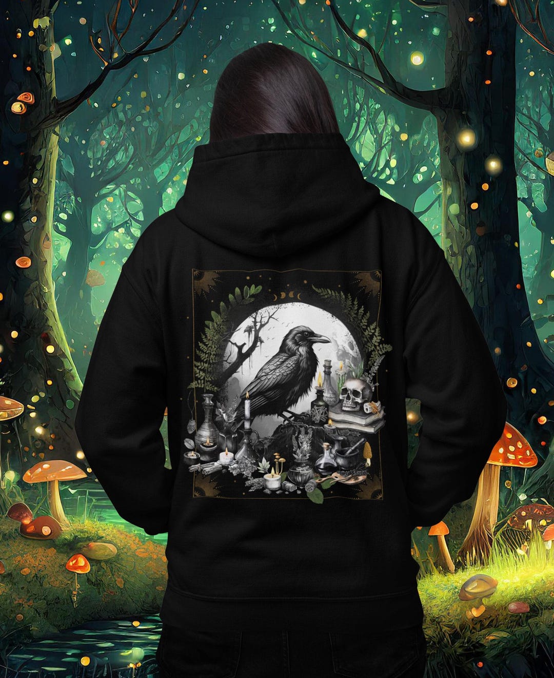 Witchy Crow Hoodie, Cottagecore Dark Academia Raven Shirt, Cottagegoth ...