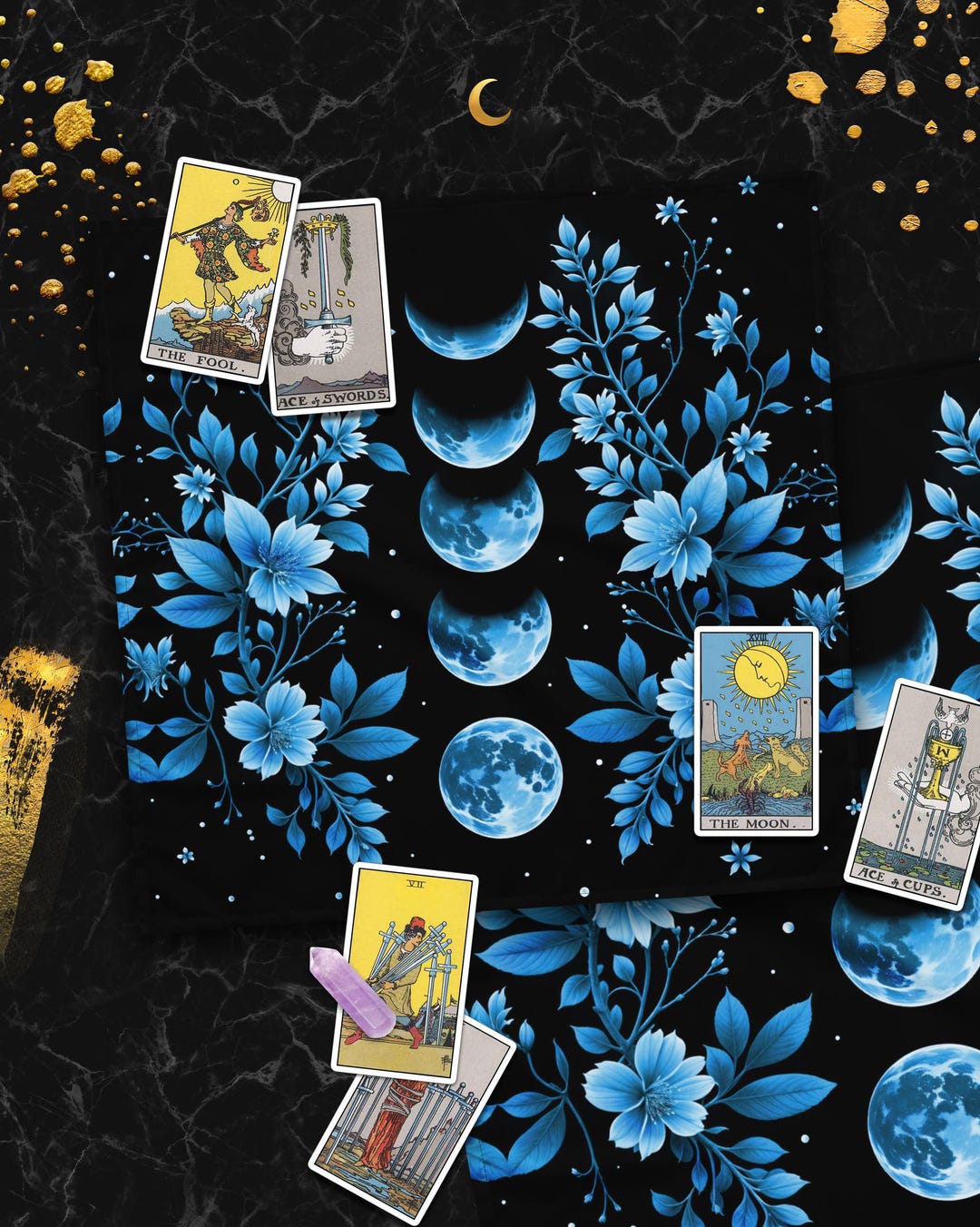Blue Moon Phases Floral Botanical Altar Cloth, Oracle Dark Academia ...