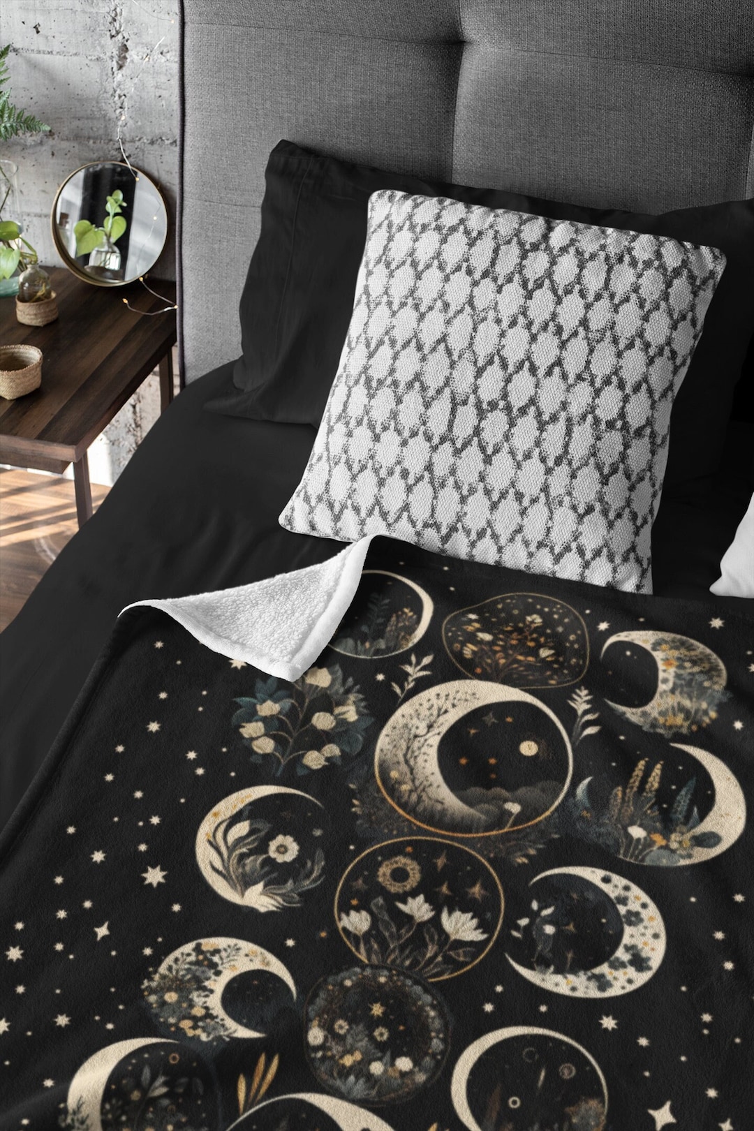 Dark Moon Phases Minky Blanket, Celestial Moon Stars Witchy Fairycore ...