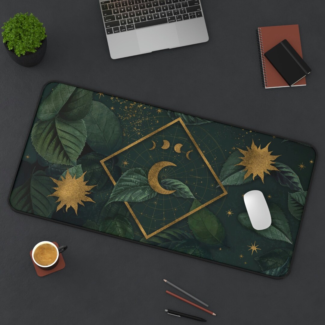Green Dark Academia Pad Cottagecore Desk Mat, Witchy Celestial Moon ...