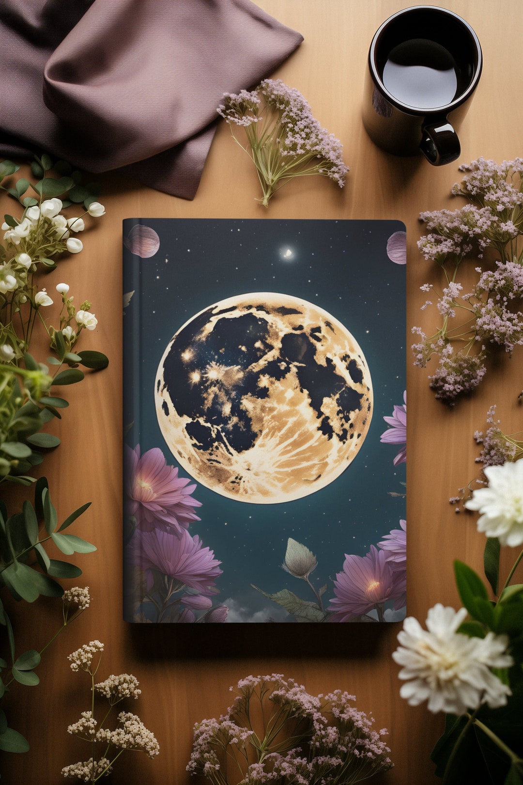 Moon Phases Book of Shadows Hardcover Journal, Wildflowers Stars ...