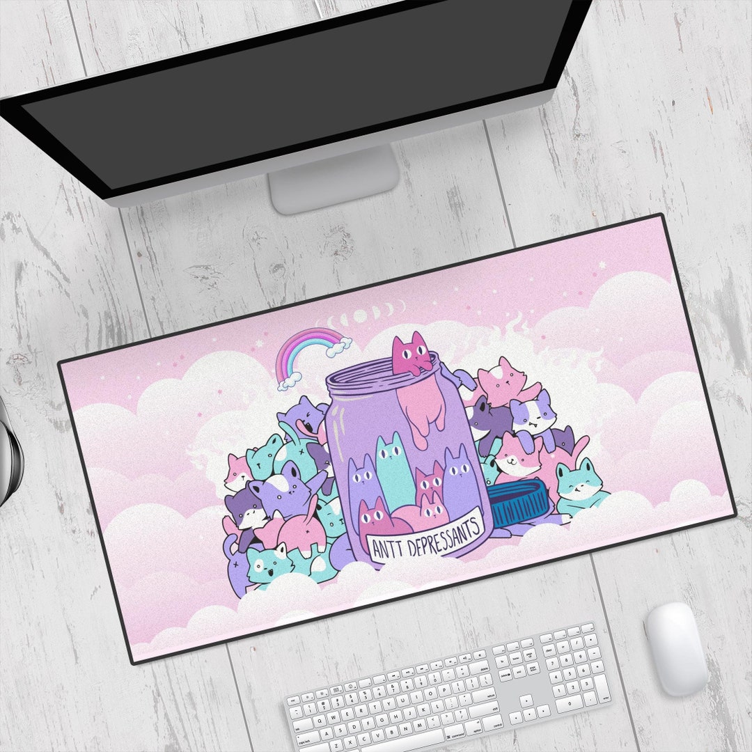 Menhera Pink Desk Mat, Pastel Goth Decor Harajuku Witchy Mat, Kawaii ...