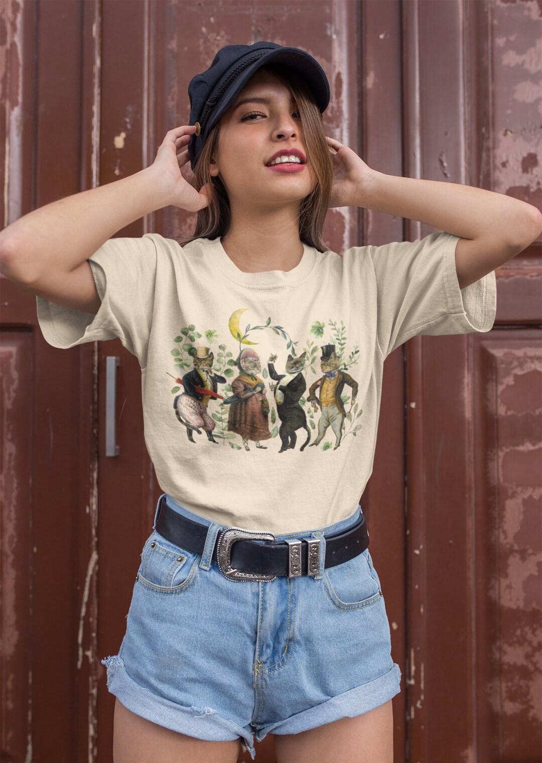 Cottagecore Cats and Wildflowers Tshirt, Retro Cat Botanical Goblincore ...