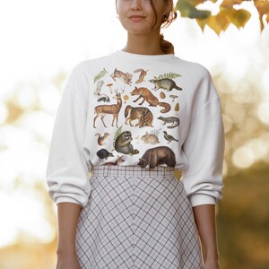 Woodland Animals Sweater, Retro Forestcore Fox Raccoon Academia ...