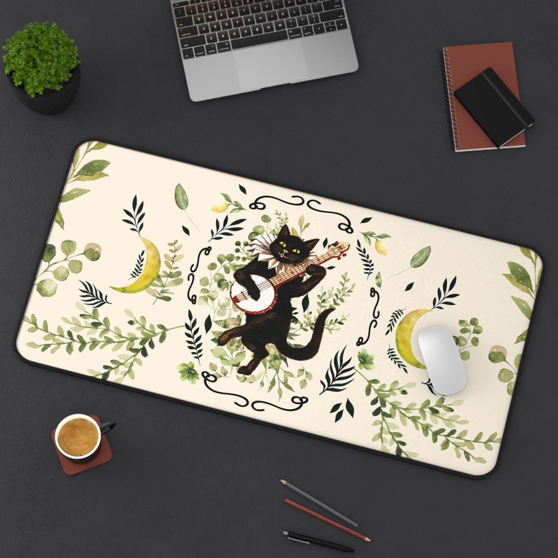 Cottagecore Cat Desk Mat, Medieval Banjo Cat Victorian Decor Fairycore ...