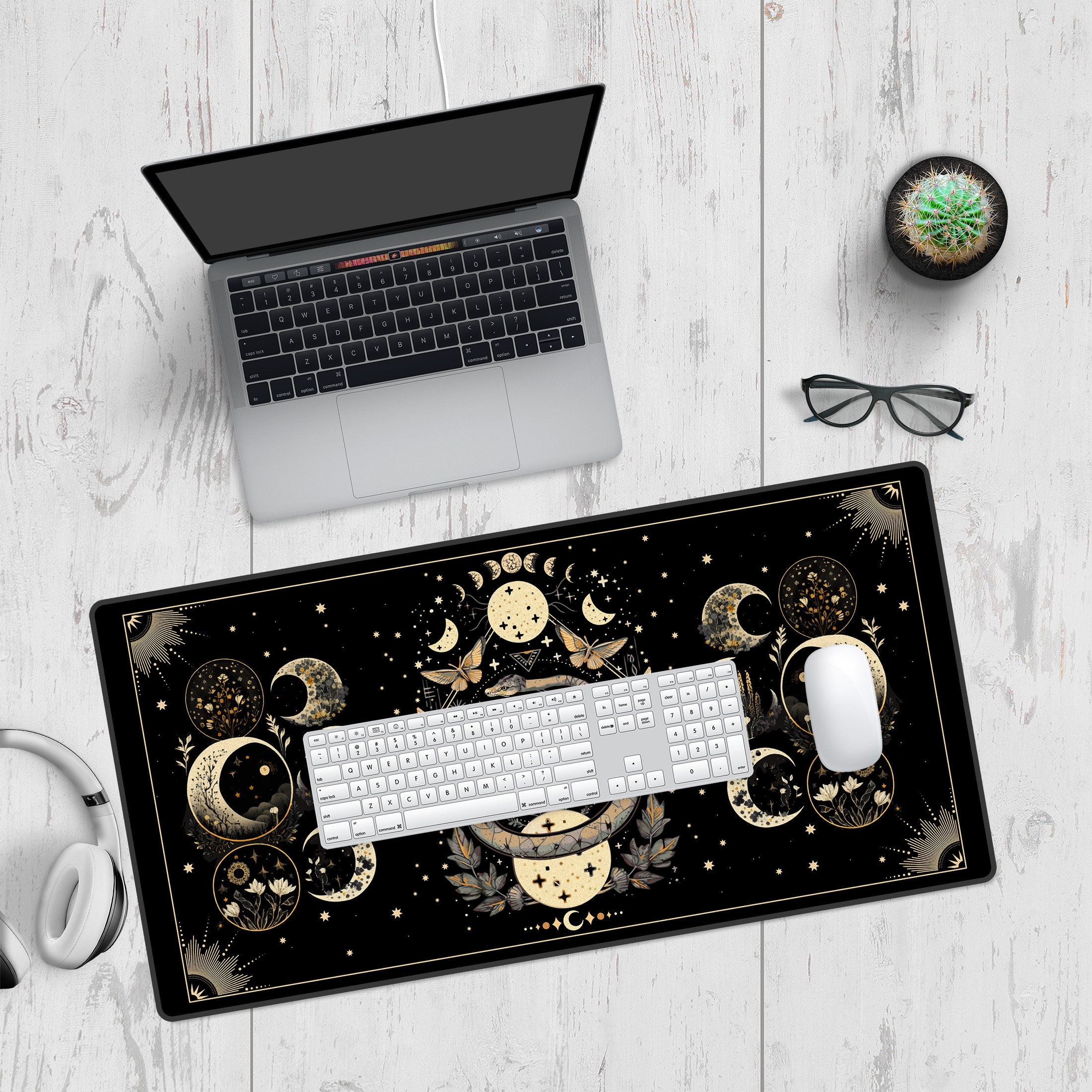 Celestial Snake Desk Mat, Dark Academia Pad Cottagecore Desk Mat, Black ...