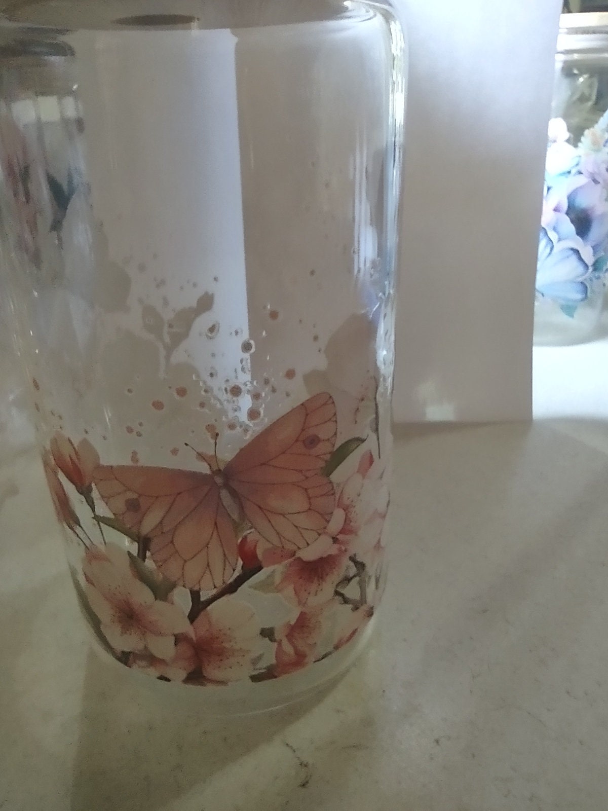 Spring Flowers Drinking Glass and Butterfly Drinking Glass - Etsy