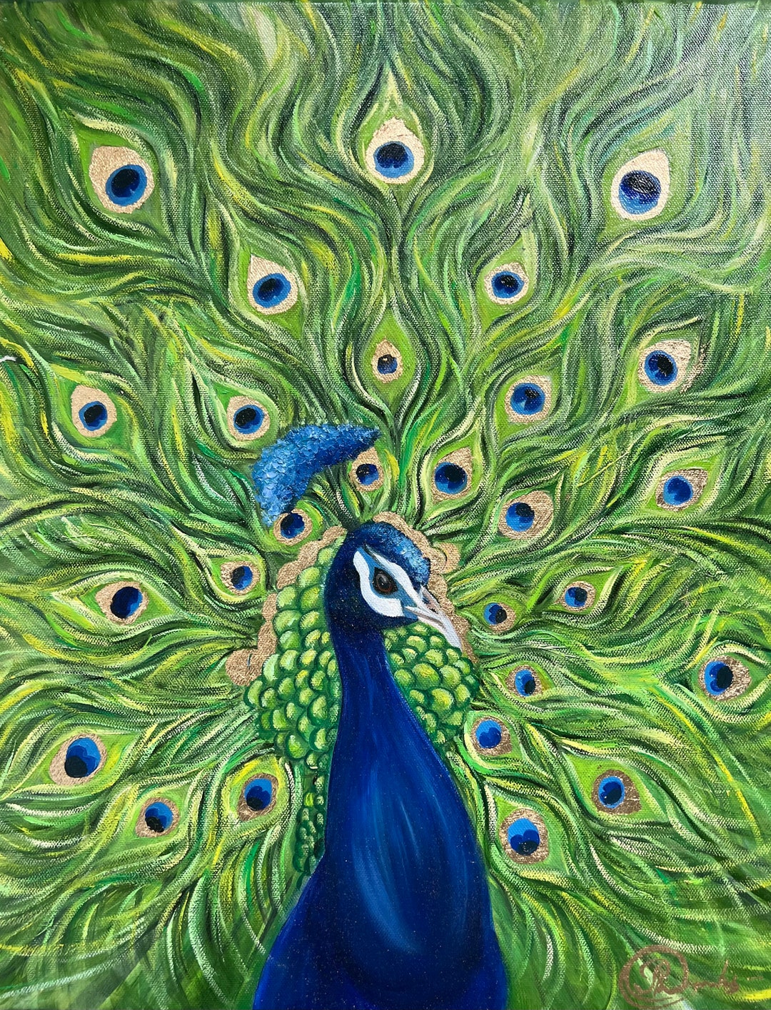 Original Peacock Painting Oil on Canvas for Home Decor Wall Art or Gift ...