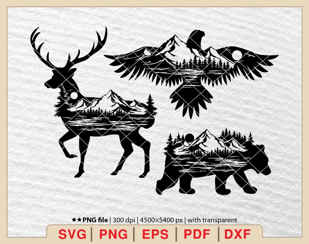 Wildlife Scene SVG: Mountain Wreath, Deer, Eagle, Bear (digital Files ...