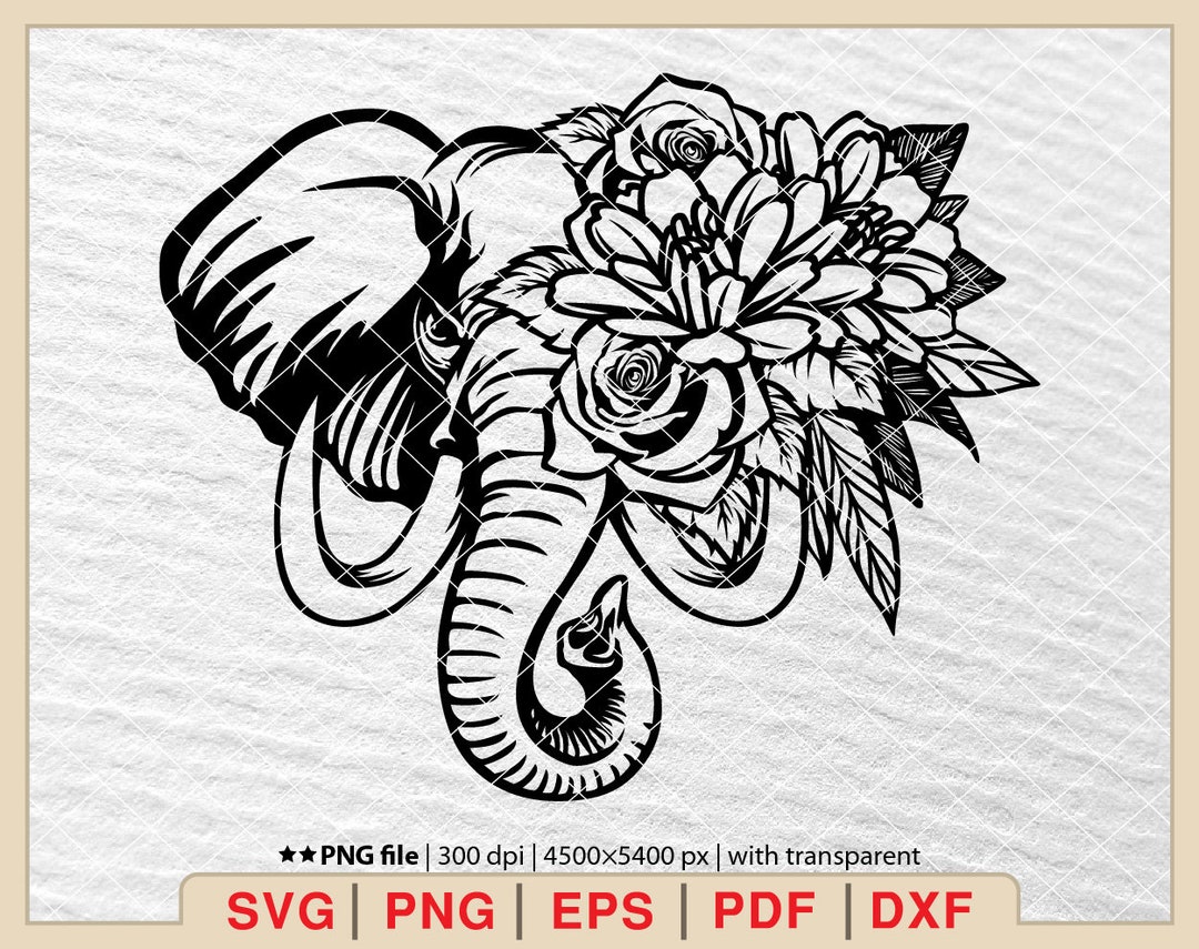 Floral Elephant SVG: Flower Crown Clipart, Zoo Animal Design (digital ...
