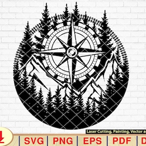 Compass and Mountains SVG Compass and Forest Svg Nature Svg - Etsy