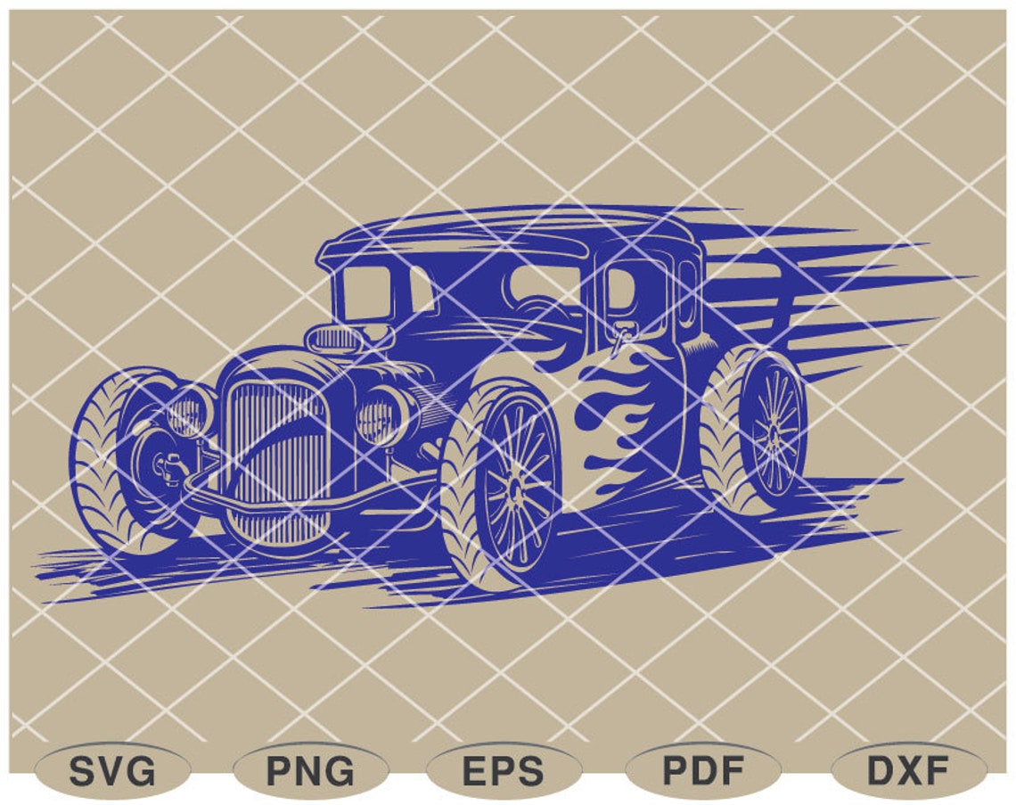Hot Rod With Flames Svgclassic Car Svghot Rod Car | Etsy