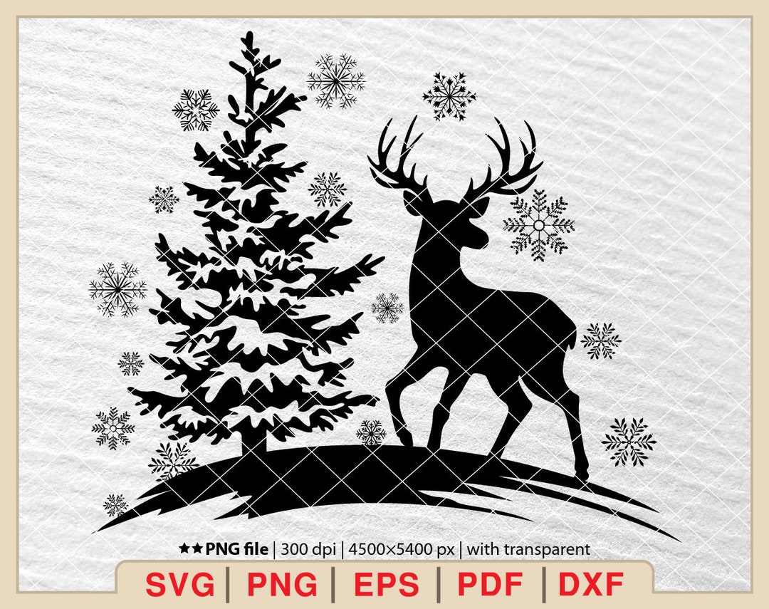 Christmas Deer Scene SVG: Reindeer Snowflake Silhouette (digital Files ...