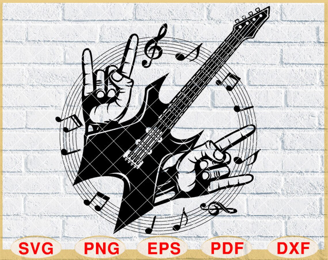 Rock Music Note Svg Music Svg Guitar Svg Rock on Hand Svg - Etsy