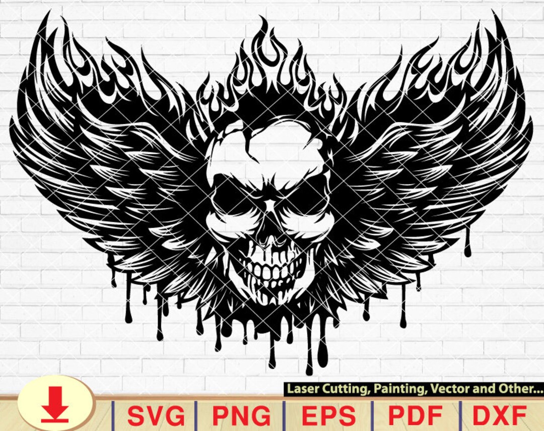 Skull With Wings Svg Winged Skull Svg Skull Svg Skull Head - Etsy