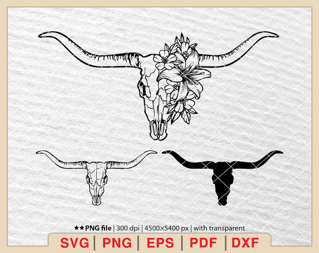 Texas Longhorn Cow Skull SVG, Longhorn Flowers Floral Bull Skull Svg ...