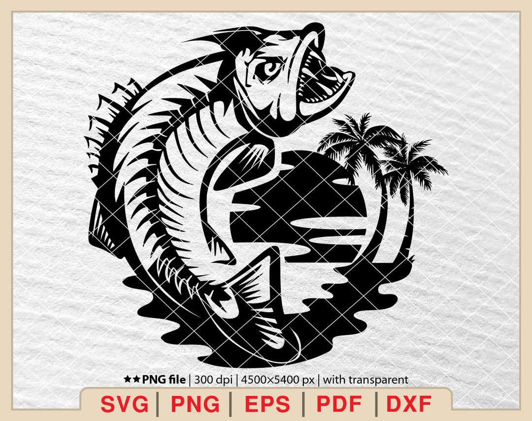 Fish Skeleton SVG: Piranha Bass Fishing Logo (digital Files) - Etsy