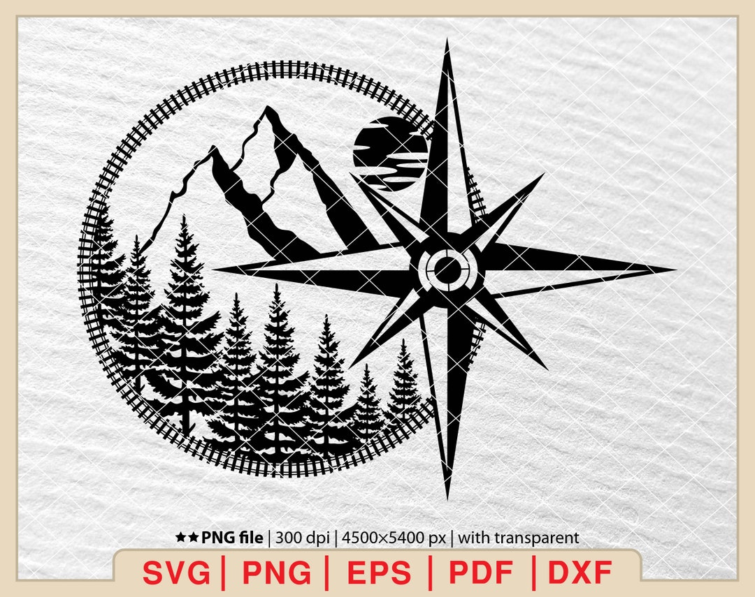 Kompass Szene SVG, Kompass und Berge SVG, Kompass und Wald SVG, Natur ...
