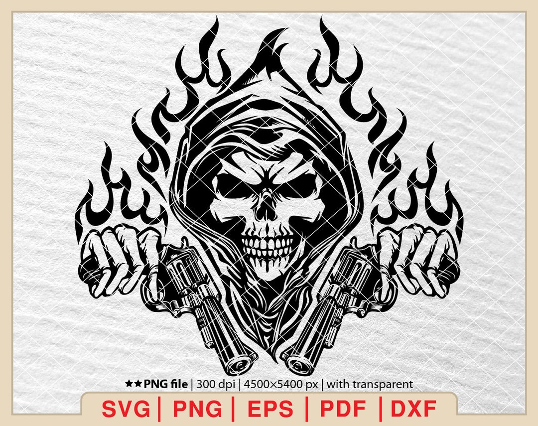 Skull With Guns SVG, Skeleton Cowboy With Gun Svg, Cowboy Skull Guns ...