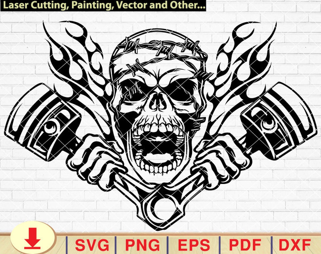 Skull Mechanic Svgskull Svgpiston Svgwrench Svgmechanic - Etsy