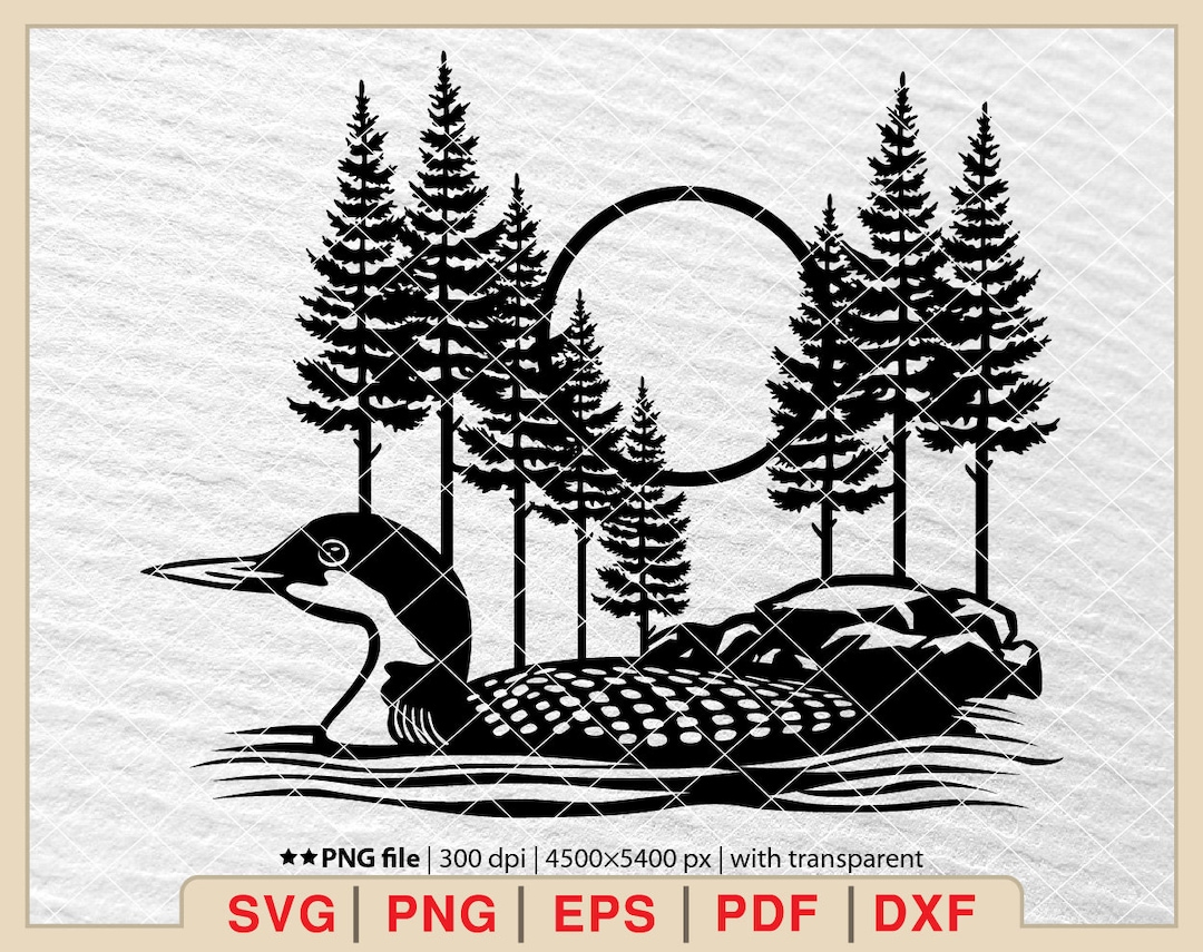 Lake Loon Scene SVG, Lake and Forest Scene Svg, Outdoors Mountain Lake ...