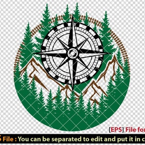 Compass and Mountains SVG Compass and Forest Svg Nature Svg - Etsy