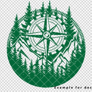 Compass and Mountains SVG, Compass and Forest Svg, Nature Svg, Compass ...
