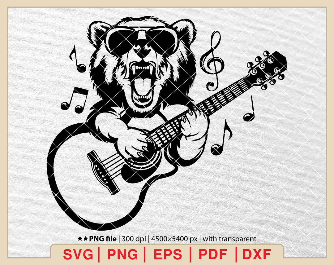 Bear Playing Guitar SVG: Music Notes, Rock Music (digital Files) - Etsy