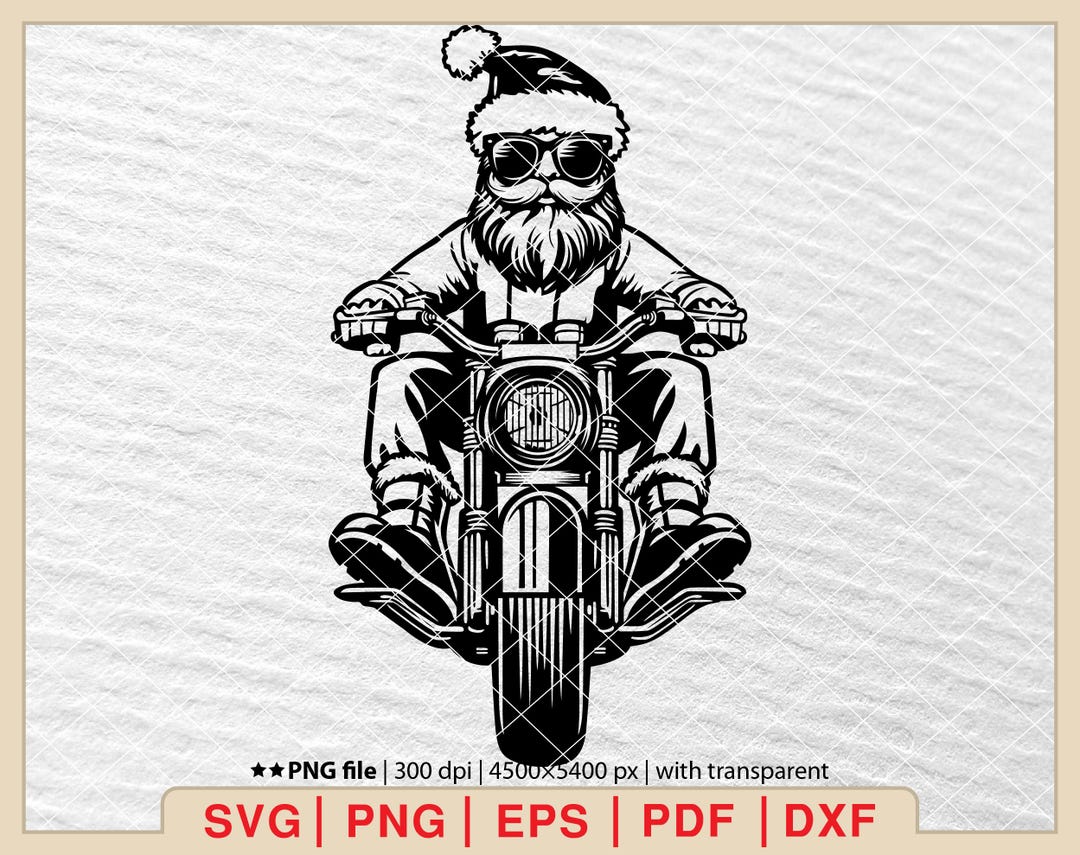 Biker Santa SVG, Cute Funny Christmas SVG, Cool Santa Claus Riding ...