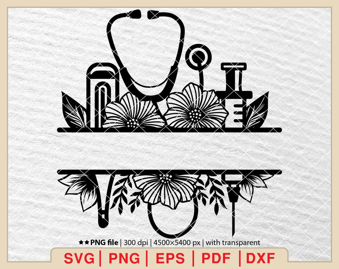Nurse Floral Frame SVG, Split Nurse Floral Monogram Frame Svg, Nurse ...