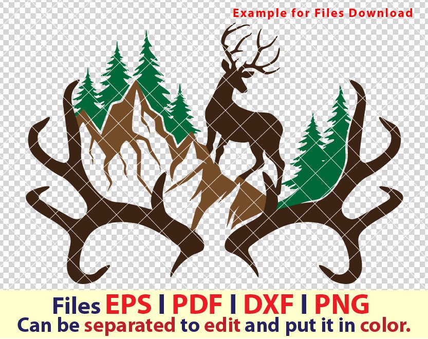 Elk Antler Scene Svg Mountain Scene Svg Bull Elk Svg Elk - Etsy