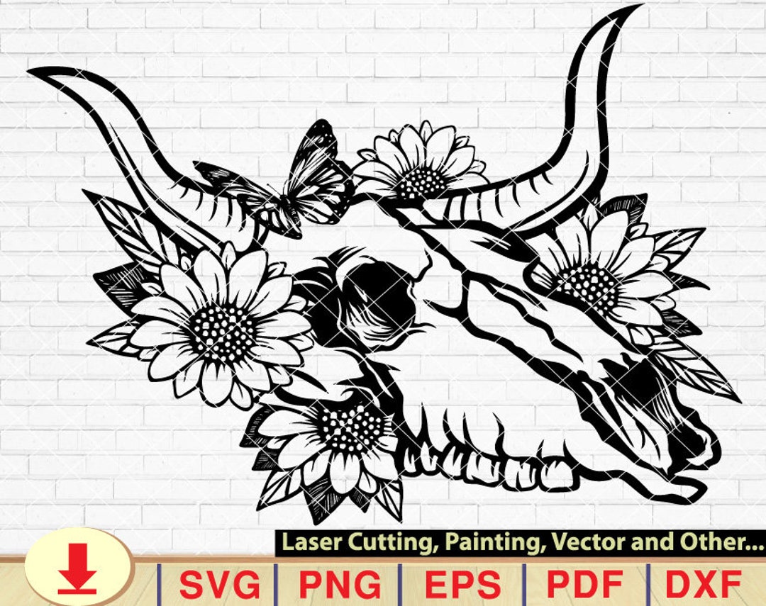Cow Skull Floral Svg Cow Skull Svg Cow Skull Flowers Svg - Etsy