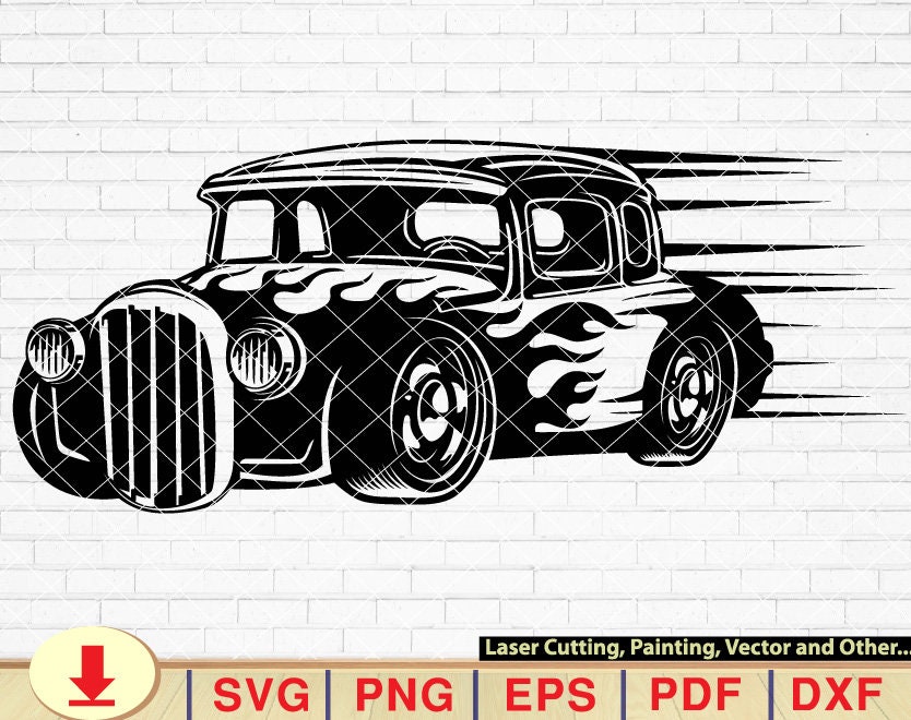 Hot Rod With Flames Svgclassic Car Svghot Rod Car - Etsy