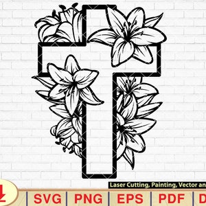 Floral Cross Svg Cross and Flowers Svg Floral Svg Christian - Etsy ...