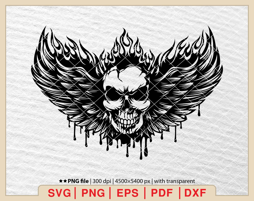 Skull With Wings Svg, Winged Skull Svg, Skull Svg, Skull Head Wings Svg ...