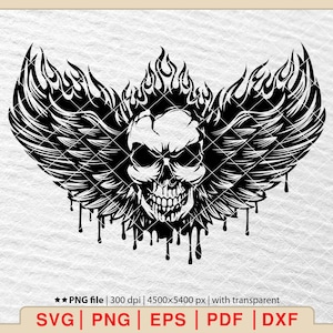 Skull With Wings Svg, Winged Skull Svg, Skull Svg, Skull Head Wings Svg ...