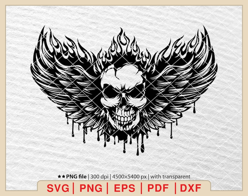 Winged Burning Skull SVG: Skull Head Vector Graphics (digital Download ...