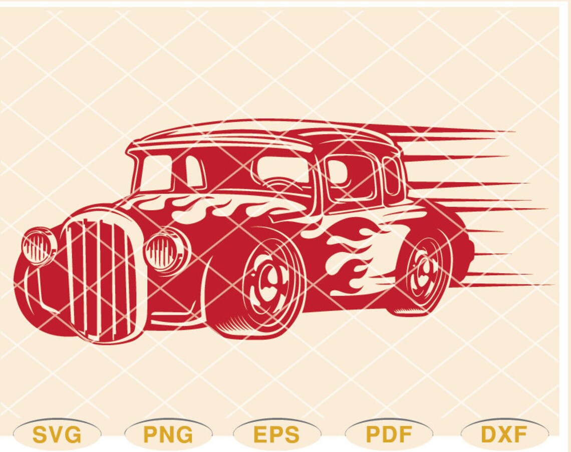 Hot Rod With Flames Svgclassic Car Svghot Rod Car | Etsy