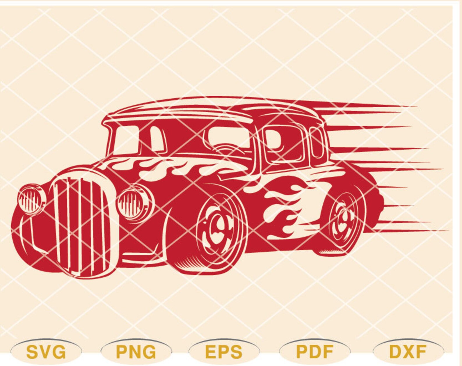 Hot Rod With Flames Svgclassic Car Svghot Rod Car | Etsy