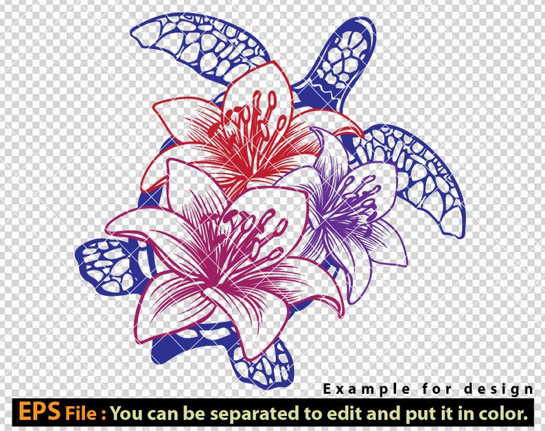 Floral Turtle Svg Sea Turtle Svg Turtle With Flower Svg - Etsy