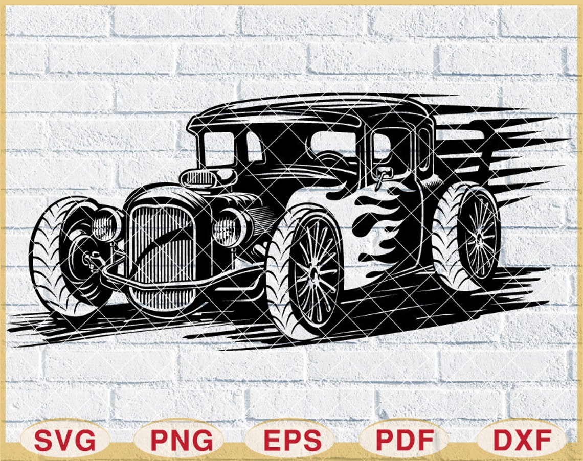 Hot Rod With Flames Svgclassic Car Svghot Rod Car - Etsy