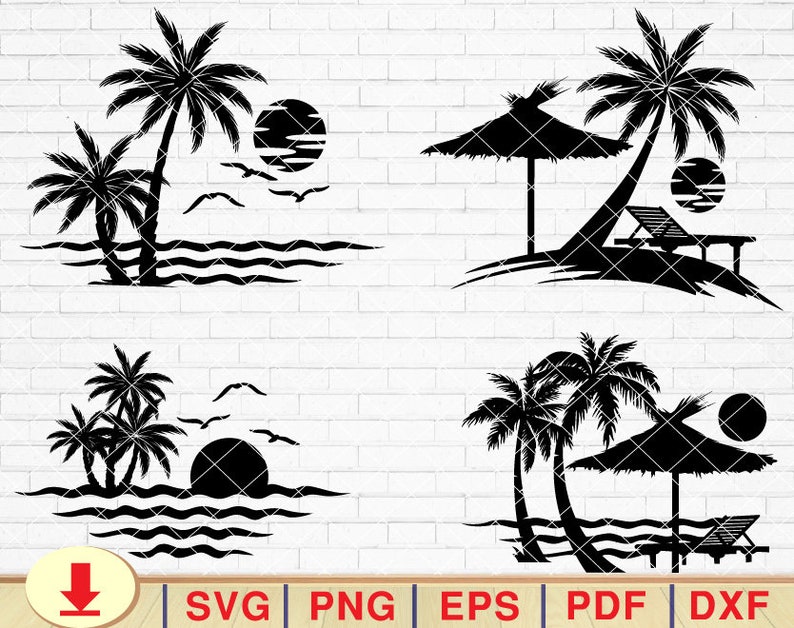 Palm Scene Svg Sunset Beach Svg Tropical Svg Vacation Svg - Etsy