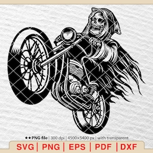 Grim Reaper Riding Motorcycle SVG, Grim Reaper Clipart, Skeleton Skull ...