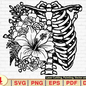 Rib Cage Floral Svgribcage Flowers Svgskeleton Flower - Etsy