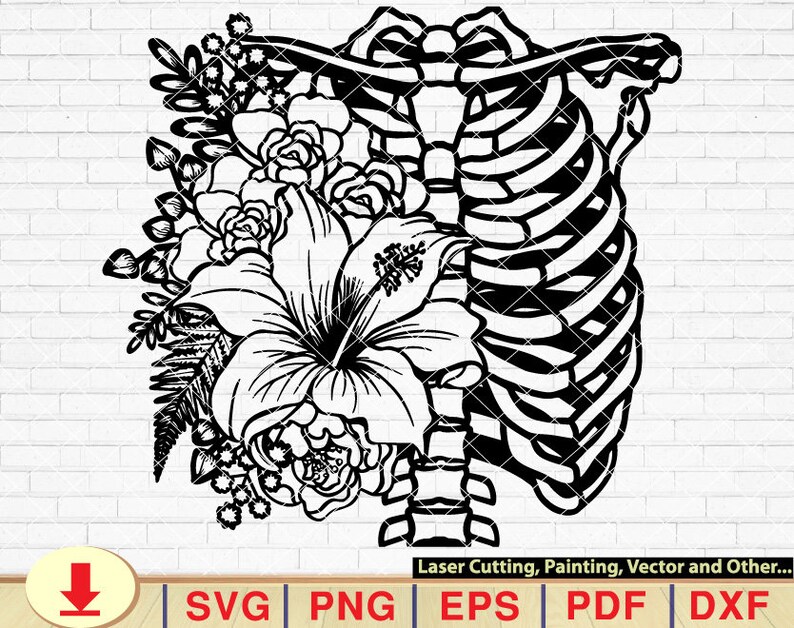 Rib Cage Floral Svgribcage Flowers Svgskeleton Flower - Etsy