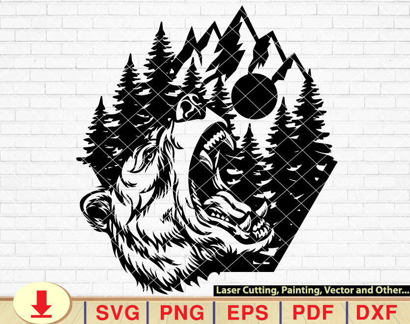 Bear Forest Moon Svg grizzly Bear Svg Bear Silhouette - Etsy