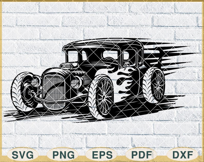 Hot Rod With Flames Svgclassic Car Svghot Rod Car | Etsy