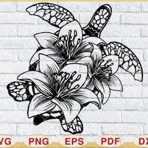 Floral Turtle Svg Sea Turtle Svg Turtle With Flower Svg - Etsy
