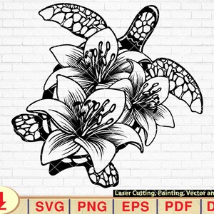Floral Turtle Svg Sea Turtle Svg Turtle With Flower Svg - Etsy