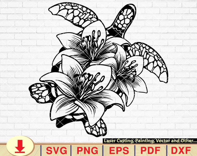 Floral Turtle Svg Sea Turtle Svg Turtle With Flower Svg - Etsy